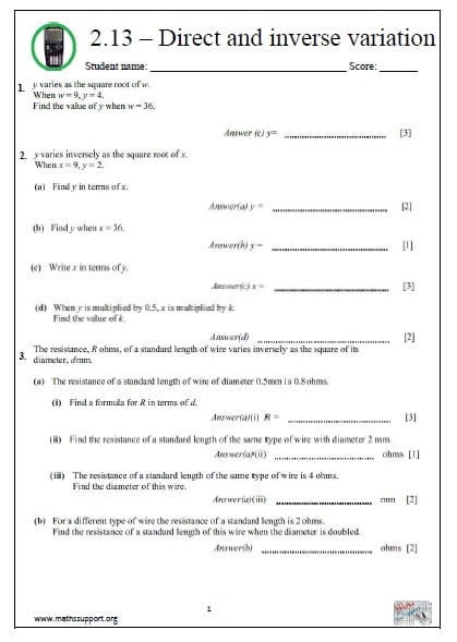 Maths Igcse Topic 02 13 Direct And Inverse Variation 0607