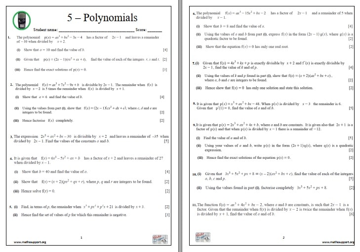Maths Topic 05: Polynomials - Additional Maths