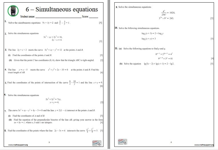 Maths Simultaneous equations - Additional Maths
