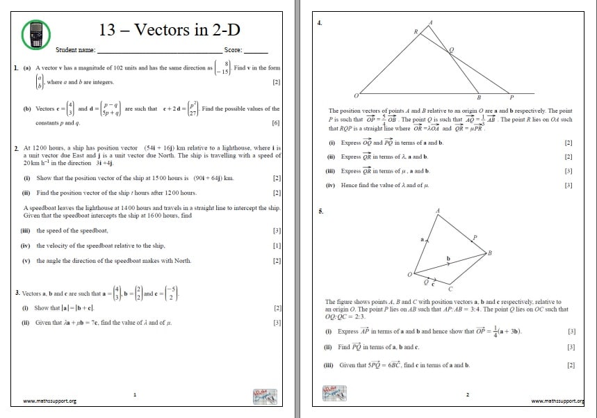 Maths Topic 13: Vectors in 2D – Additional Maths | Math Support