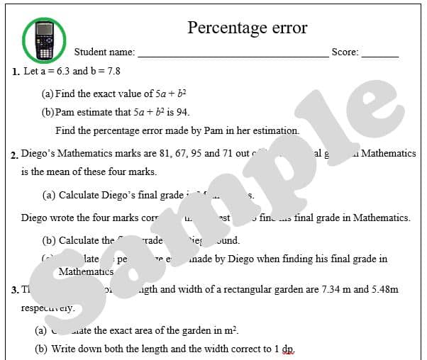 Maths IB 1.6.3 Percentage error – A & I SL