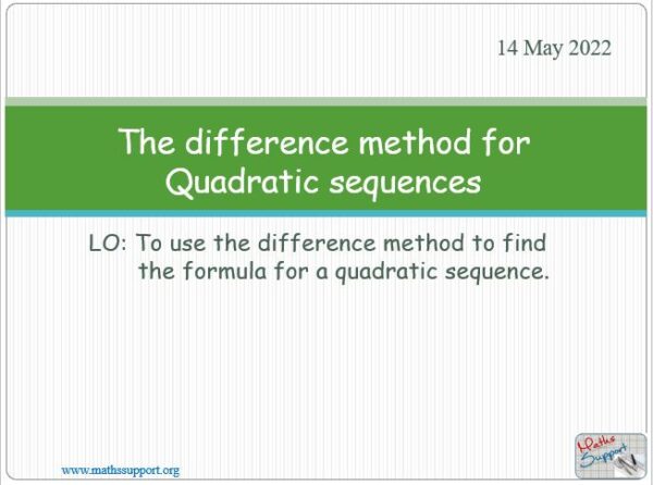 Maths IGCSE 2.12.2 The difference method for a quadratic sequence
